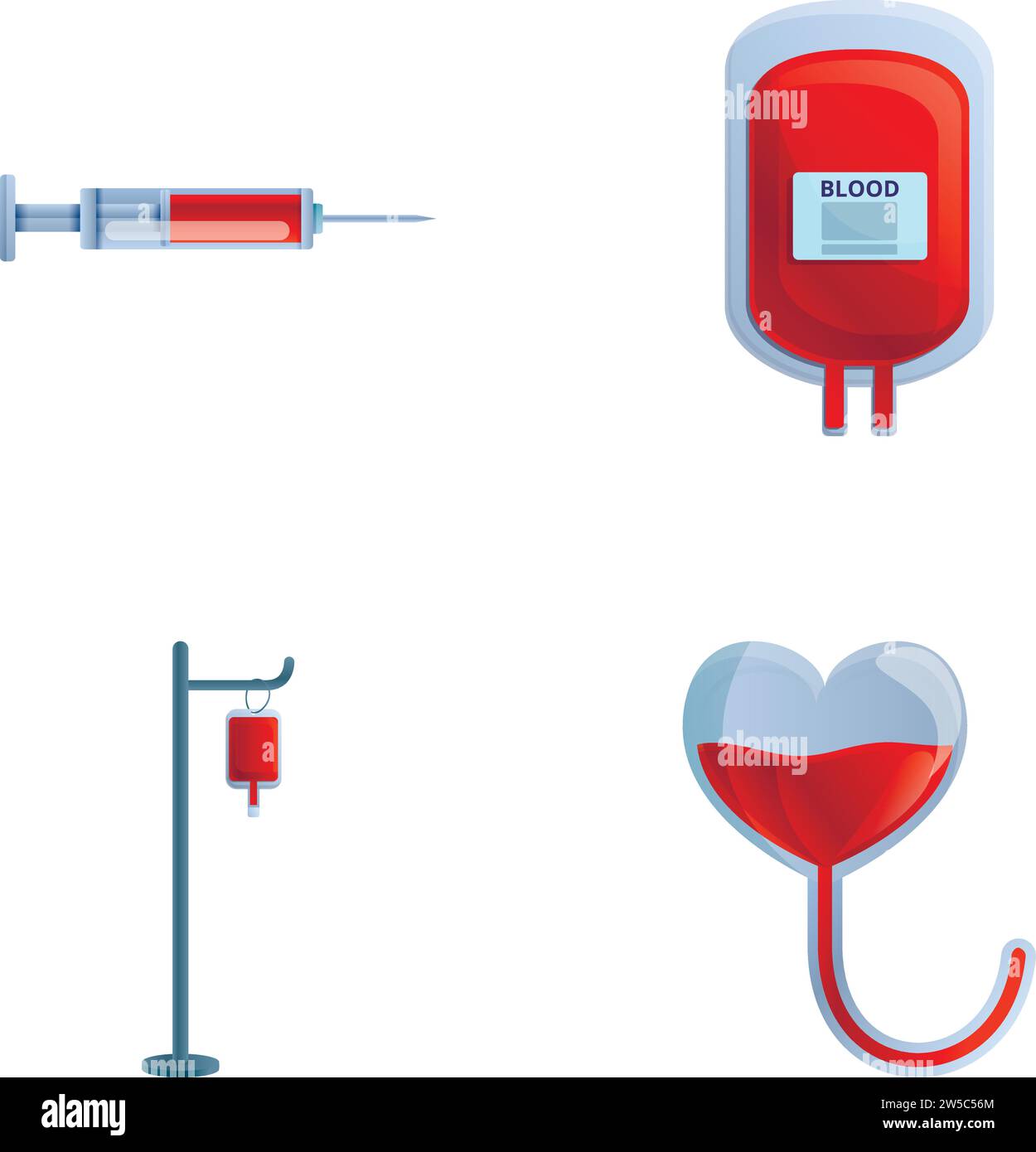 Blood donation icons set cartoon vector. Dropper, syringe and medical ...