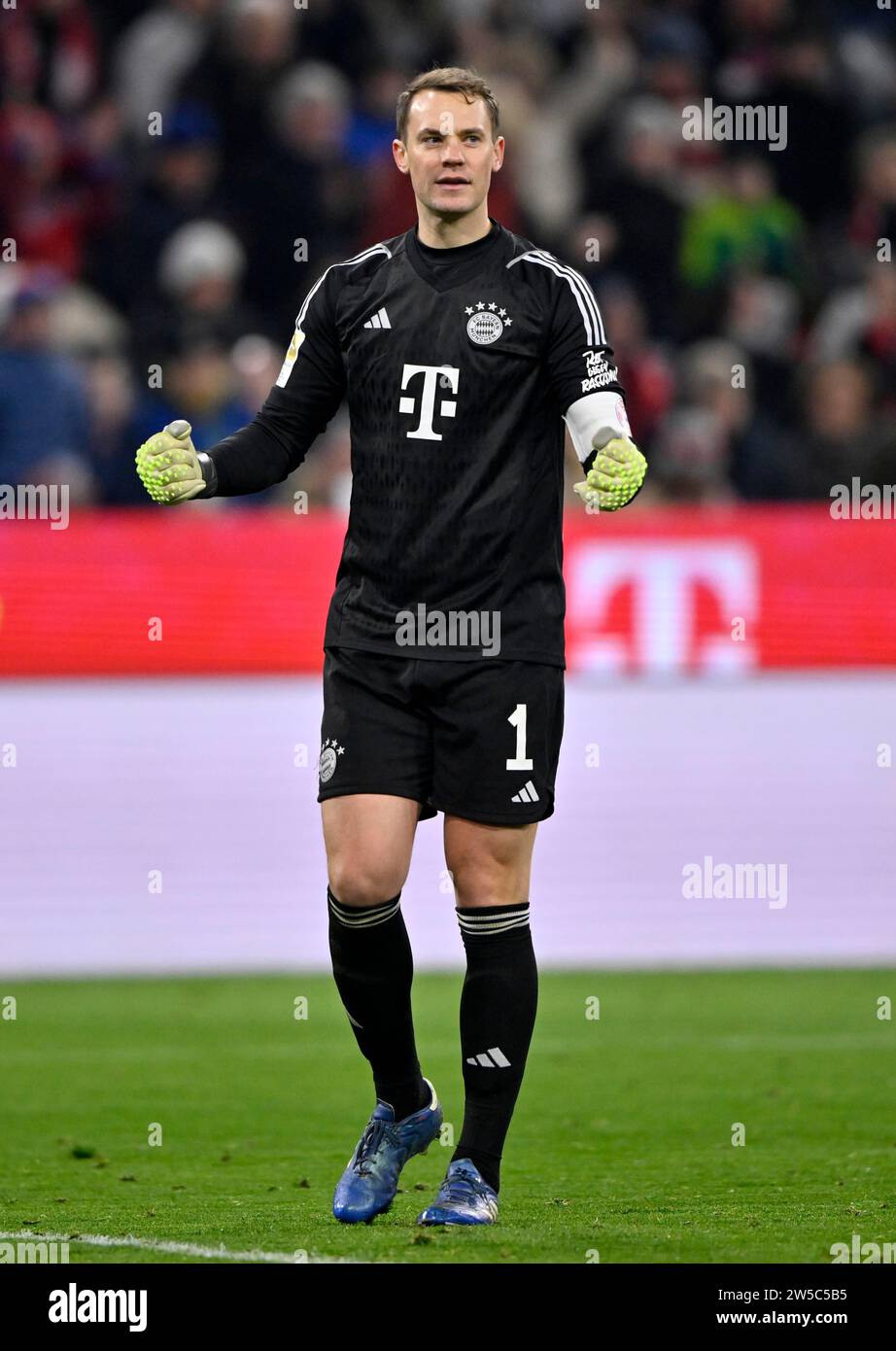 Goal celebration, cheering, joy, goalkeeper Manuel Neuer FC Bayern ...