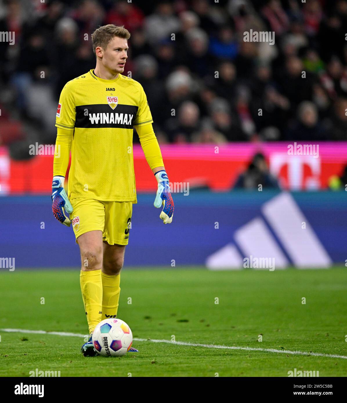 Goalkeeper Alexander Nuebel VfB Stuttgart (33) on the ball Allianz ...