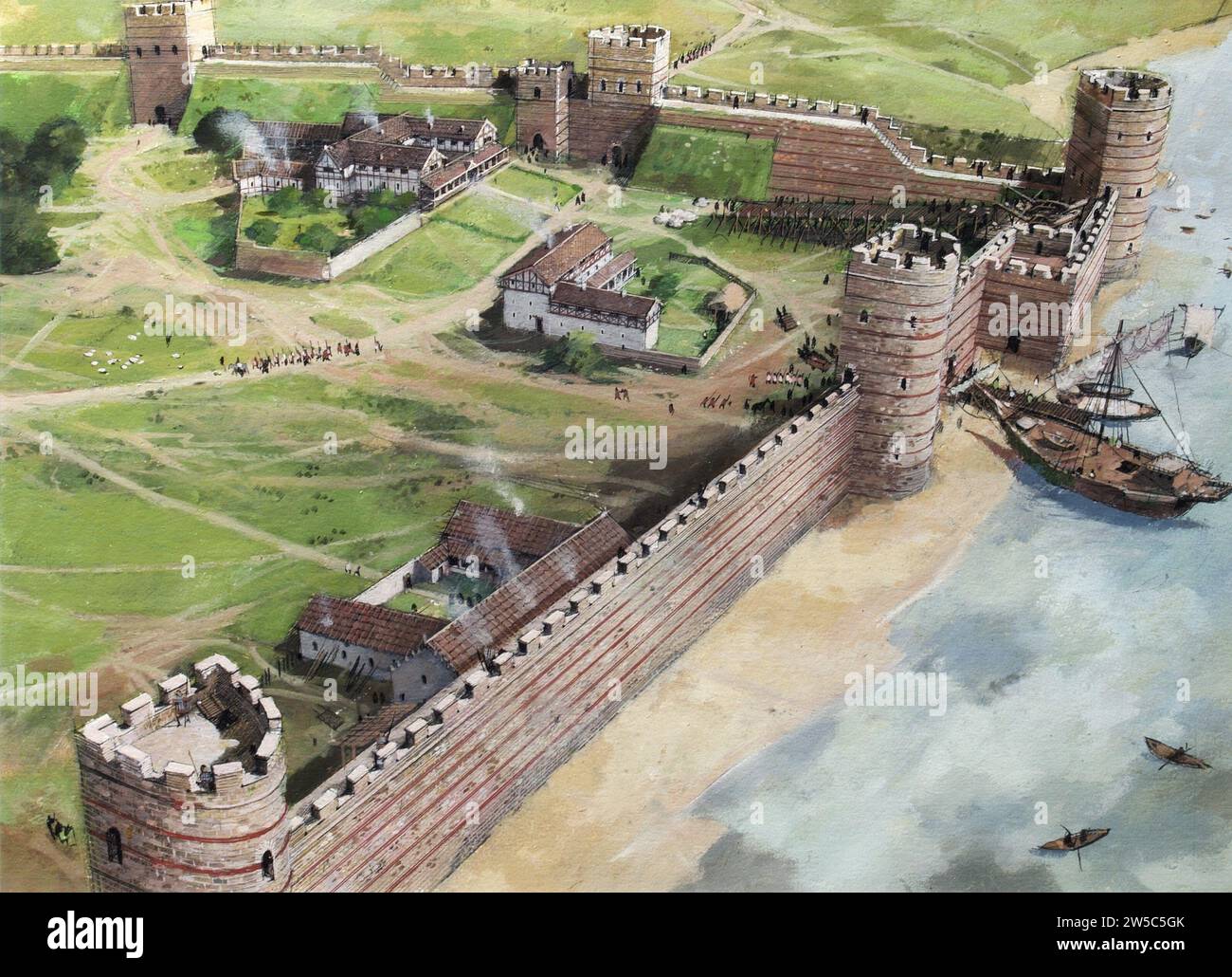Painting of the Tower of London site circa AD 400 by Ivan Lapper Stock ...
