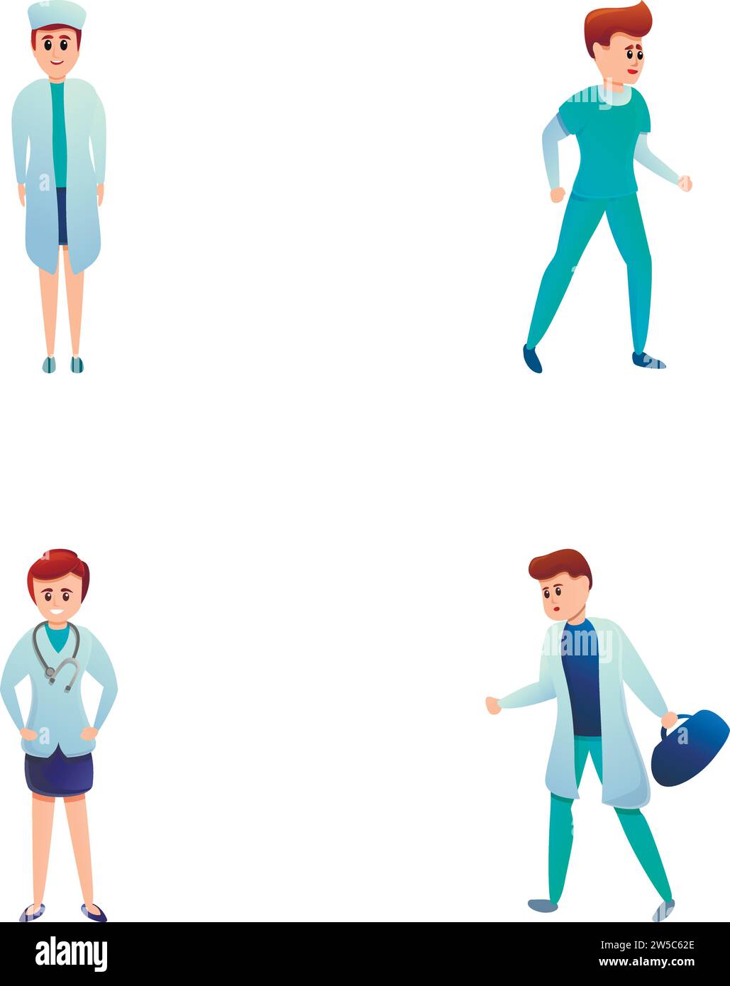 Doctor profession icons set cartoon vector. Male and female medic ...