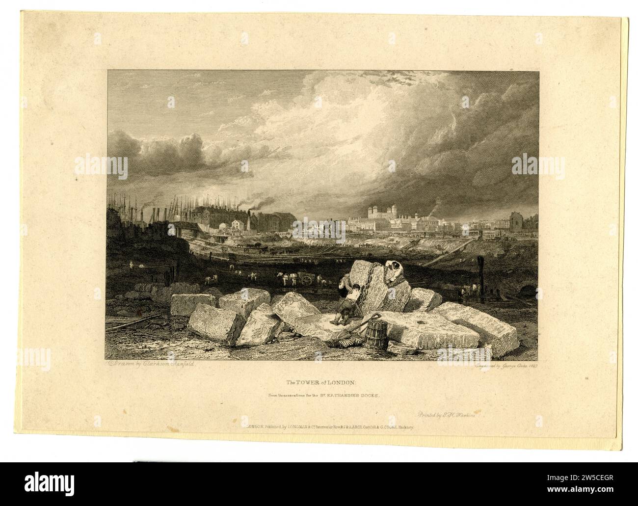 Engraving entitled, 'The Tower of London, from the excavation for St ...