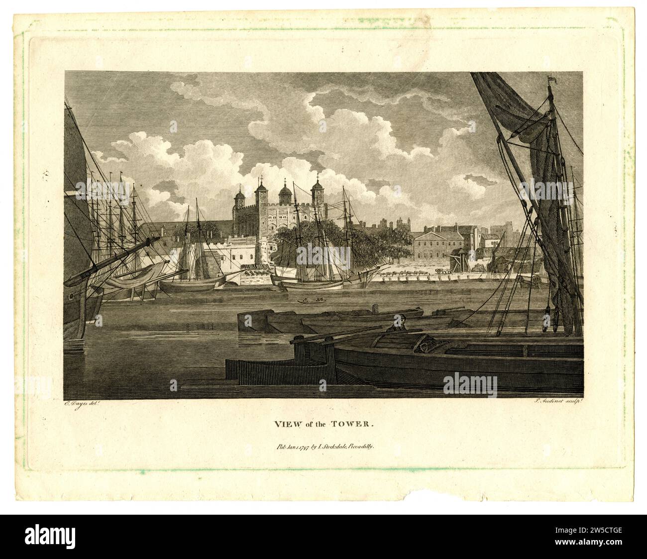 Print entitled, 'View of the Tower', late 18th century, Britain Stock ...