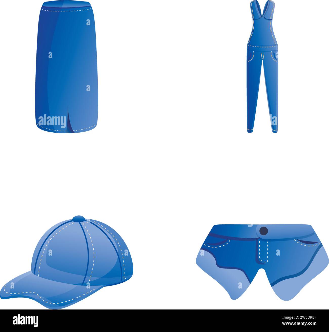 Jeans clothing icons set cartoon vector. Basic wardrobe element. Casual ...