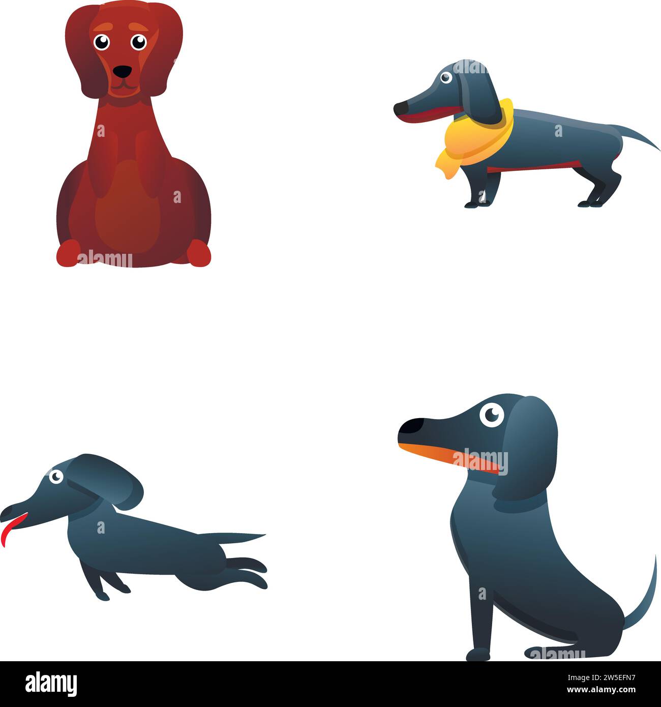 Dachshund dog icons set cartoon vector. Various dog in action. Cartoon character Stock Vector ...