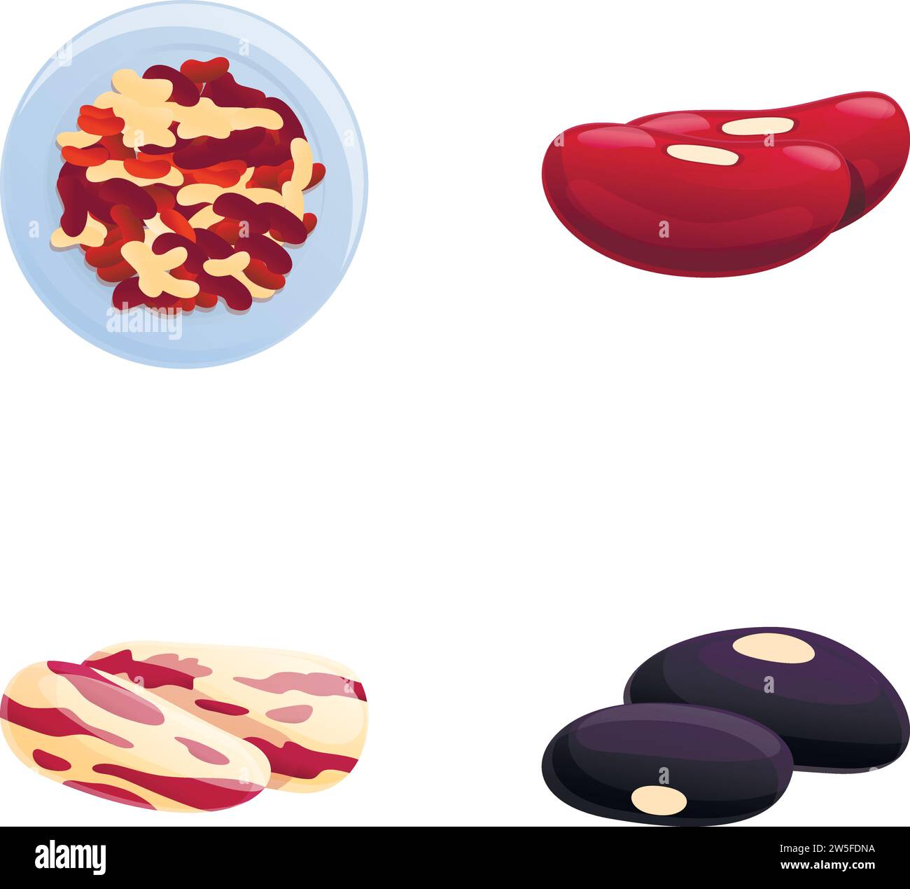 Various bean icons set cartoon vector. Red and black bean. Legume, food ...