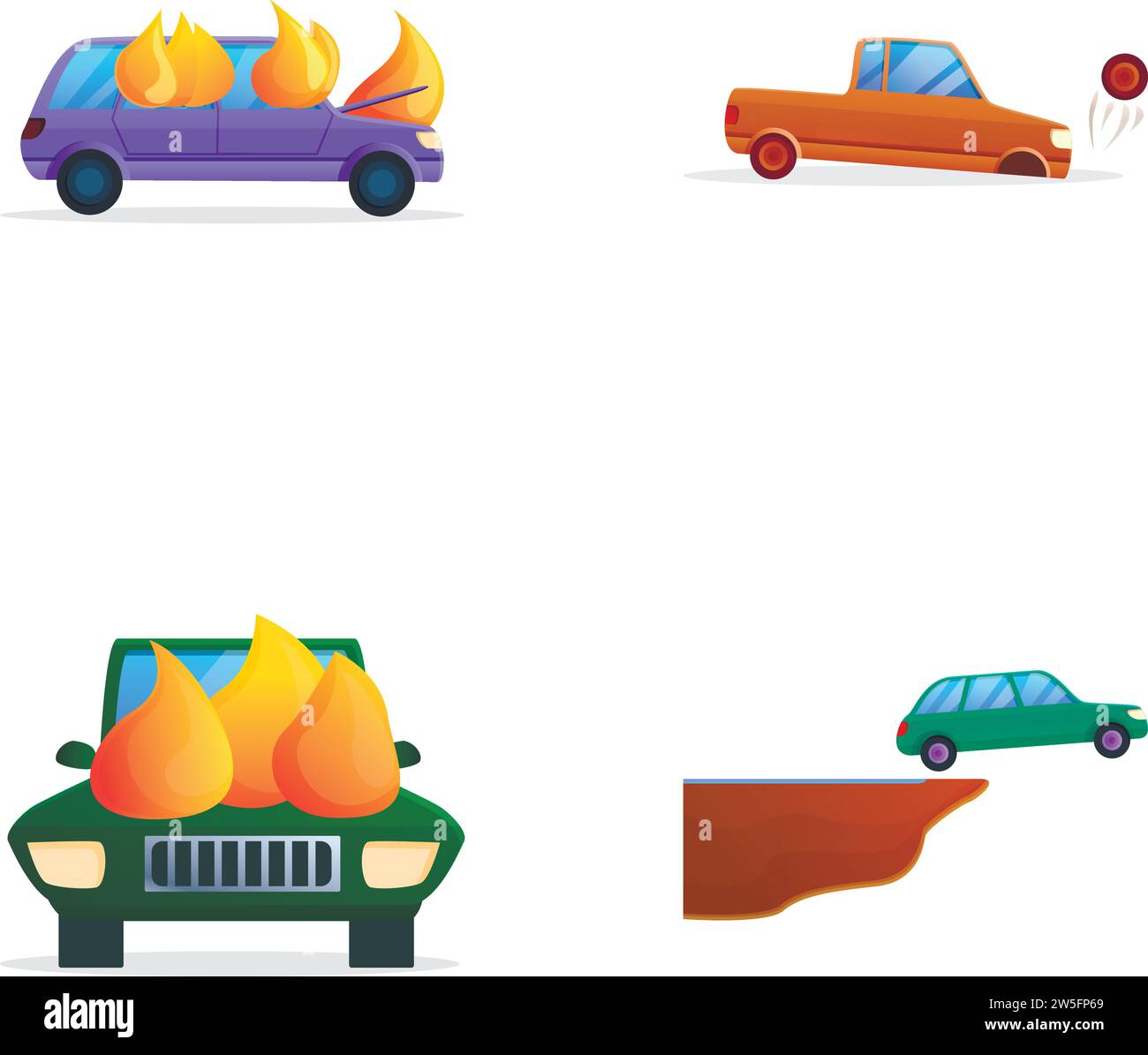 Car crash icons set cartoon vector. Accident on road. Crash vehicle ...