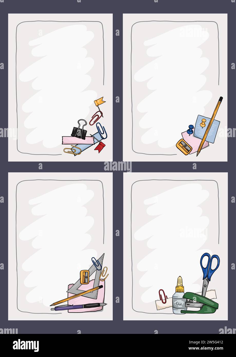 Template of blank pages of notebook and diary with stationery and torn ...