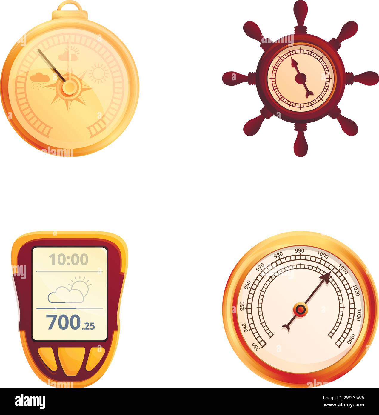 Barometer icons set cartoon vector. Equipment for measuring atmospheric ... Barometer icons set cartoon vector. Equipment for measuring atmospheric ...