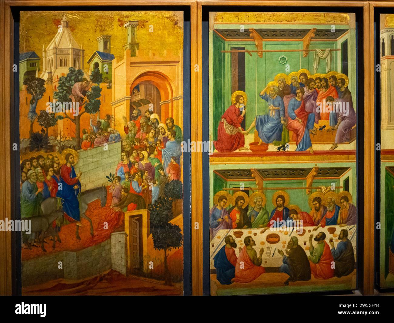 Entry in Jerusalem, Last Supper and Washing the Feet, Duccio, Maestà del Duomo di Siena Stock ...
