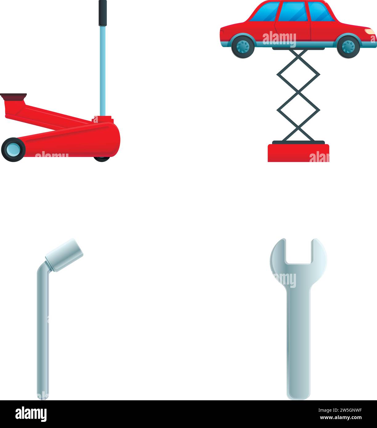 Car lift icons set cartoon vector. Process of repairing car. Auto ...