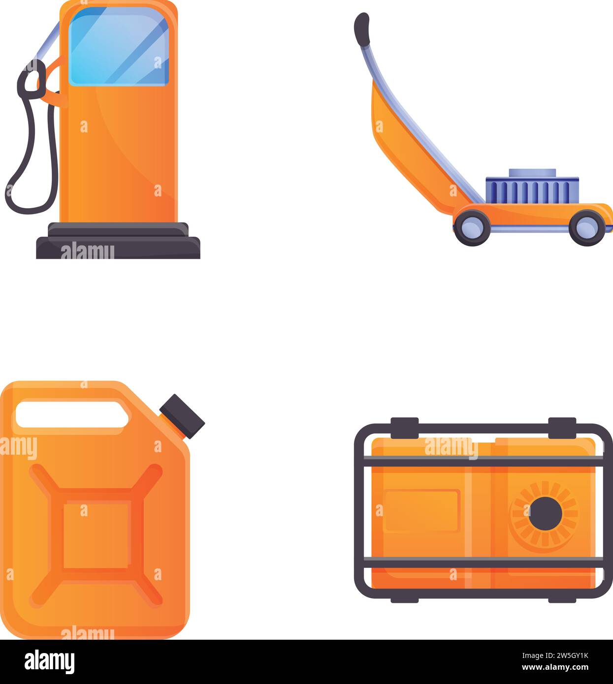 Lawn mower icons set cartoon vector. Electric equipment machine. Garden ...