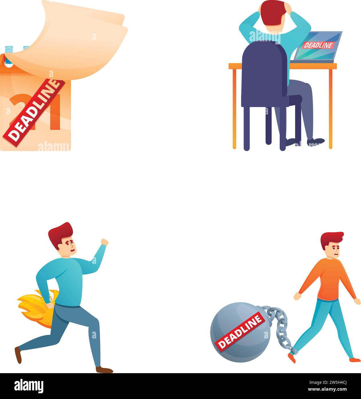Deadline concept icons set cartoon vector. Stressed employees working ...