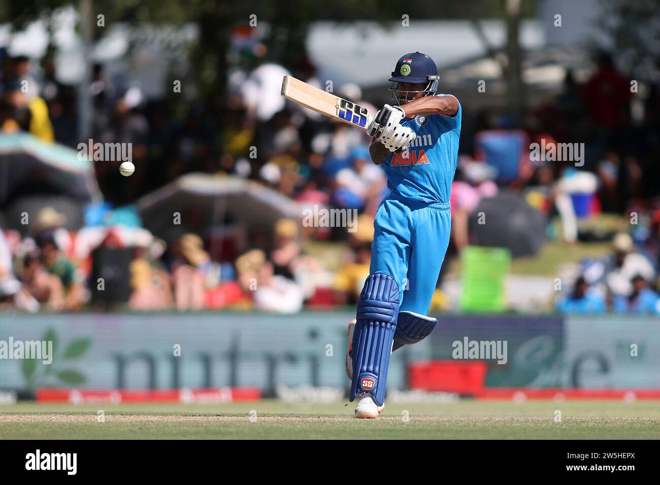 PAARL, SOUTH AFRICA - 21 DECEMBER 2023: Tilak Varma of India attacks a ...