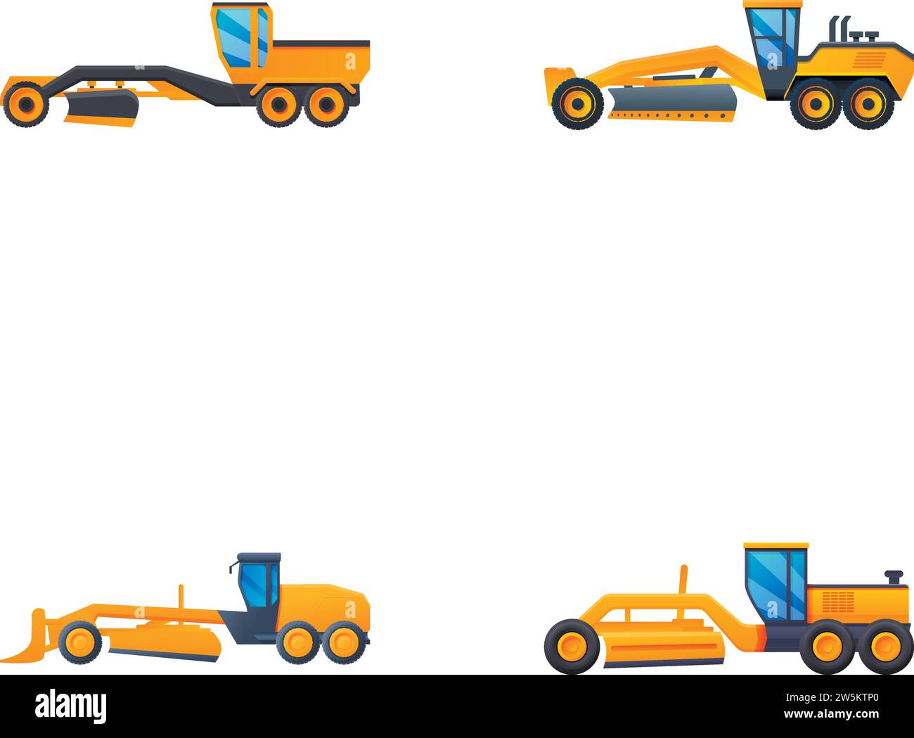 Motor grader icons set cartoon vector. Heavy equipment vehicle. Repair ...