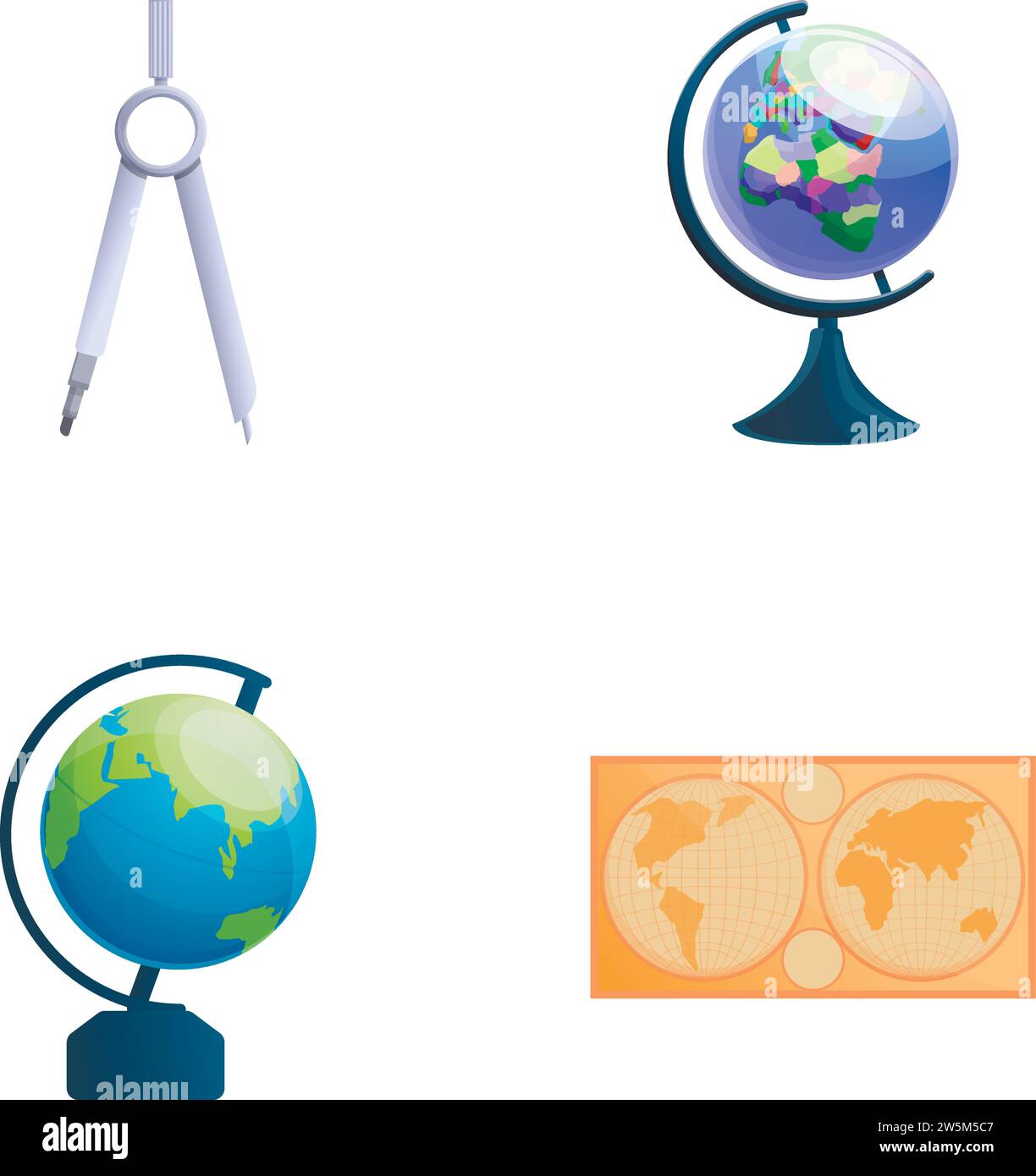 Earth model icons set cartoon vector. World map, globe and drawing ...