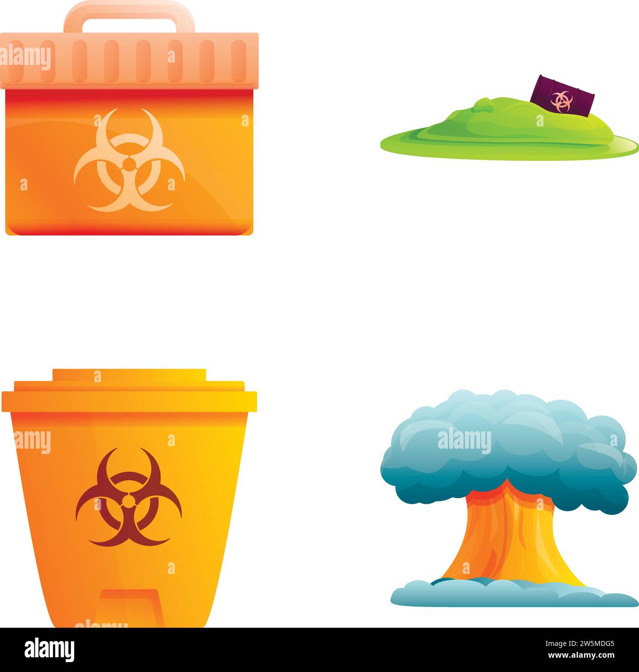 Nuclear pollution icons set cartoon vector. Radioactive cloud and ...