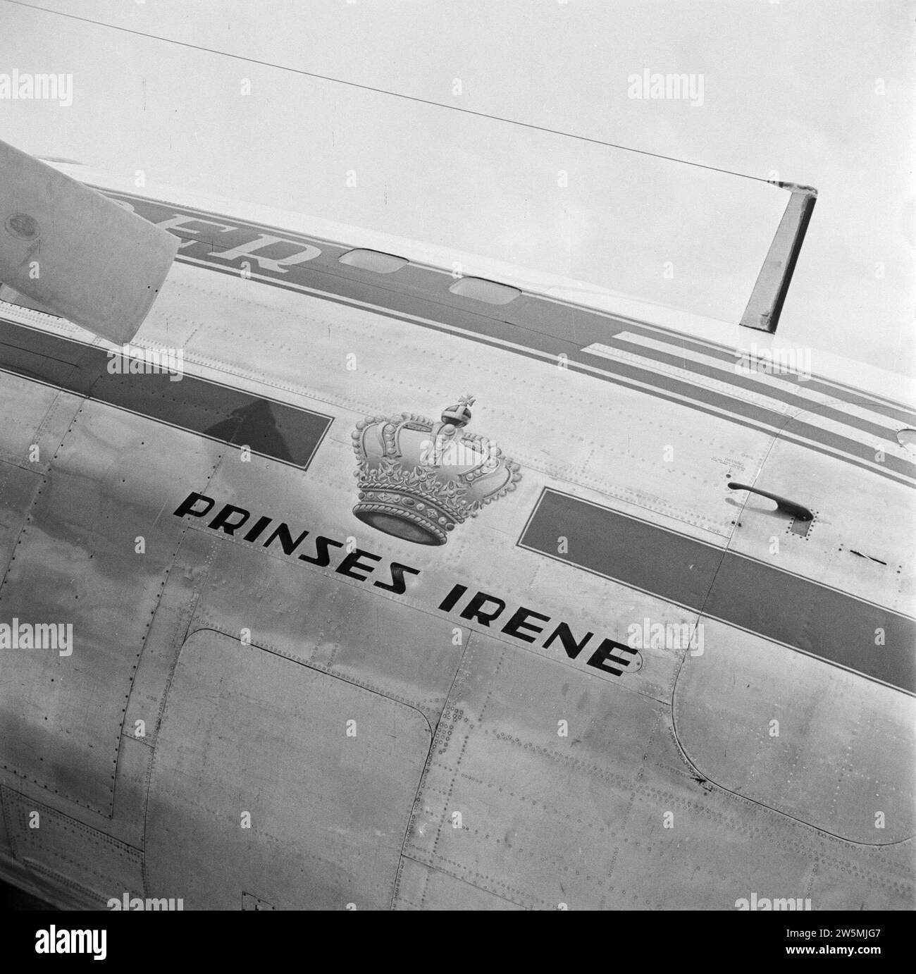 The lettering of the four-engined KLM Douglas DC-6 passenger plane ...