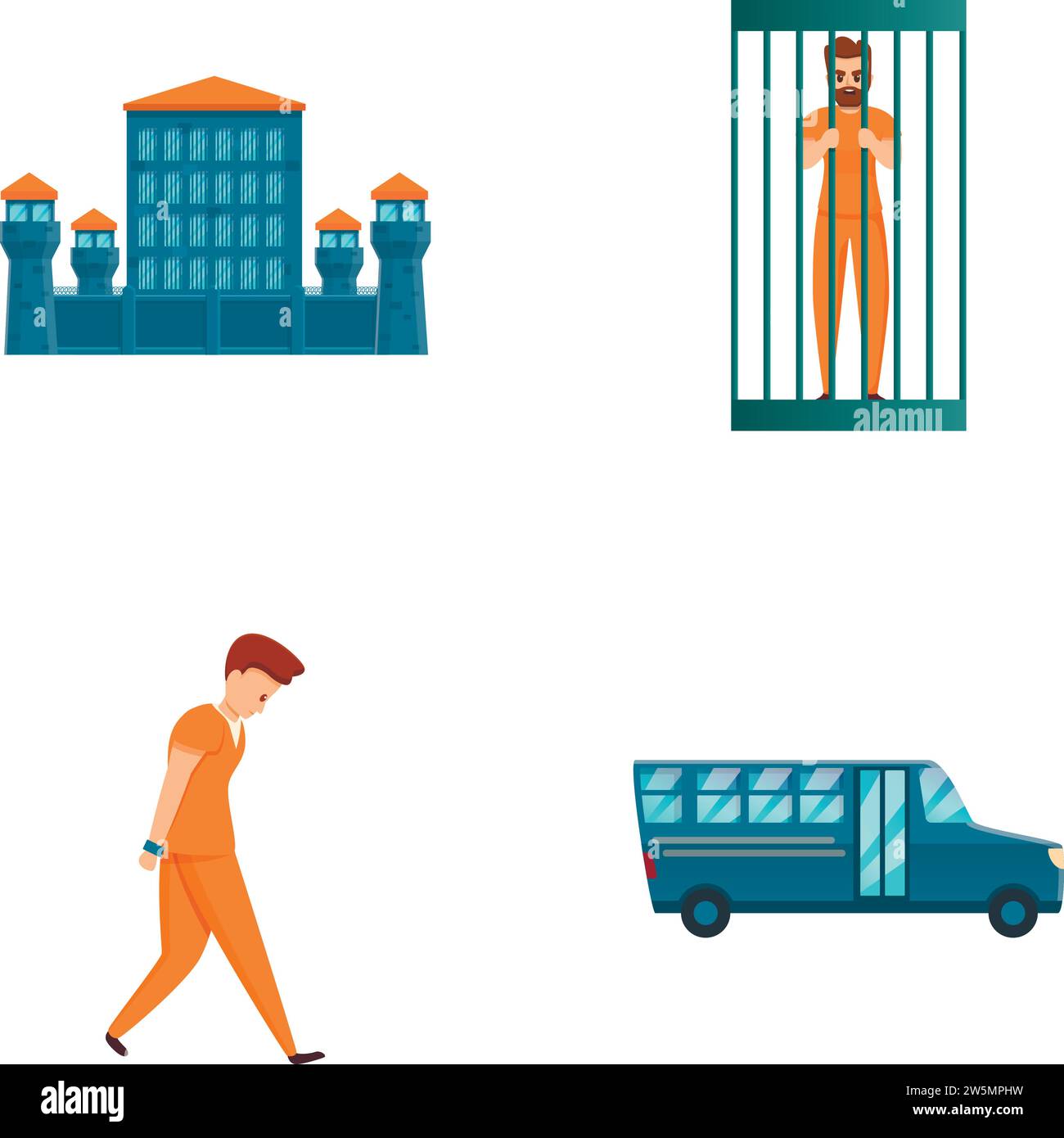 Criminal icons set cartoon vector. Convict near prison building and ...