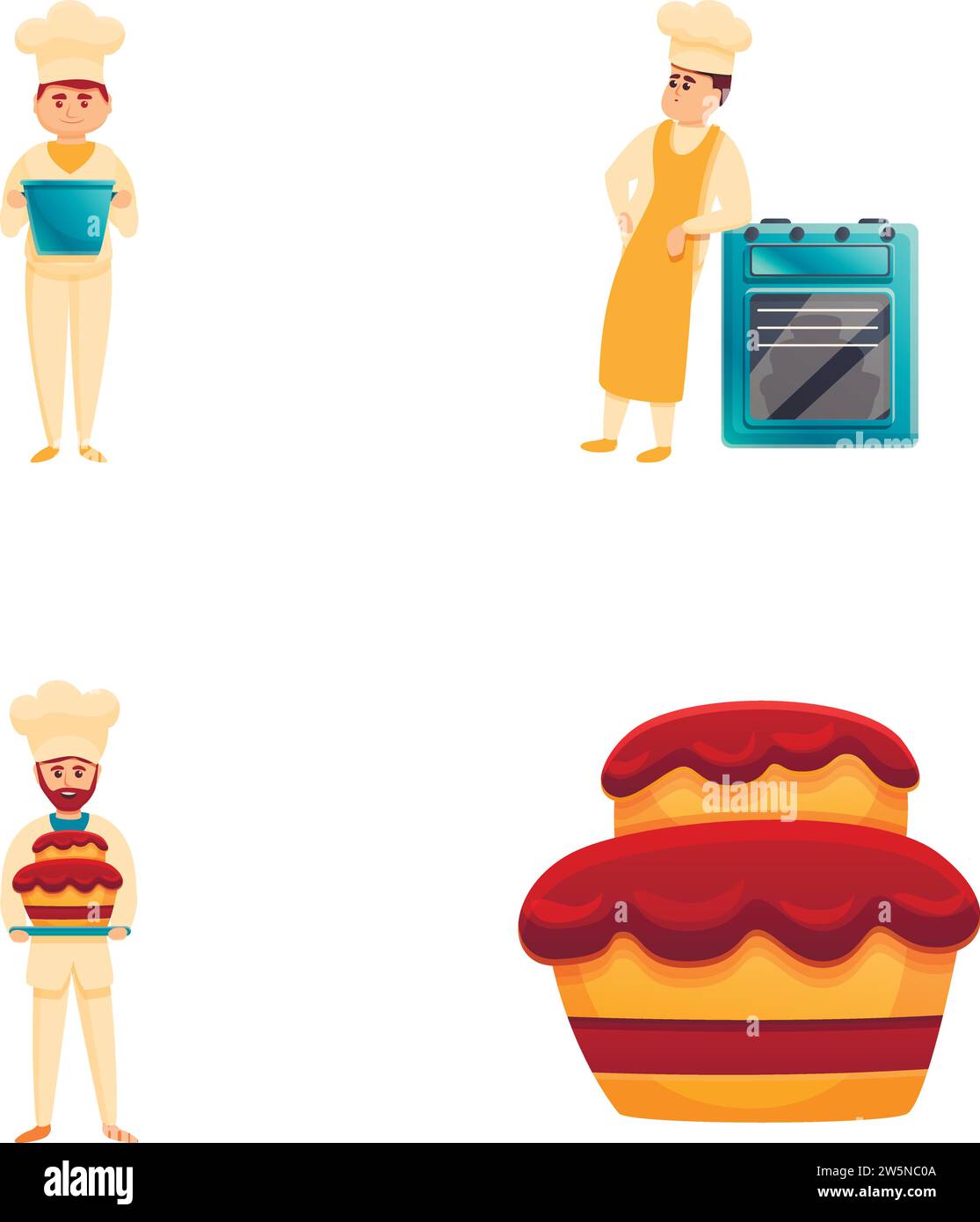 Pastry chef icons set cartoon vector. Professional confectioner making ...