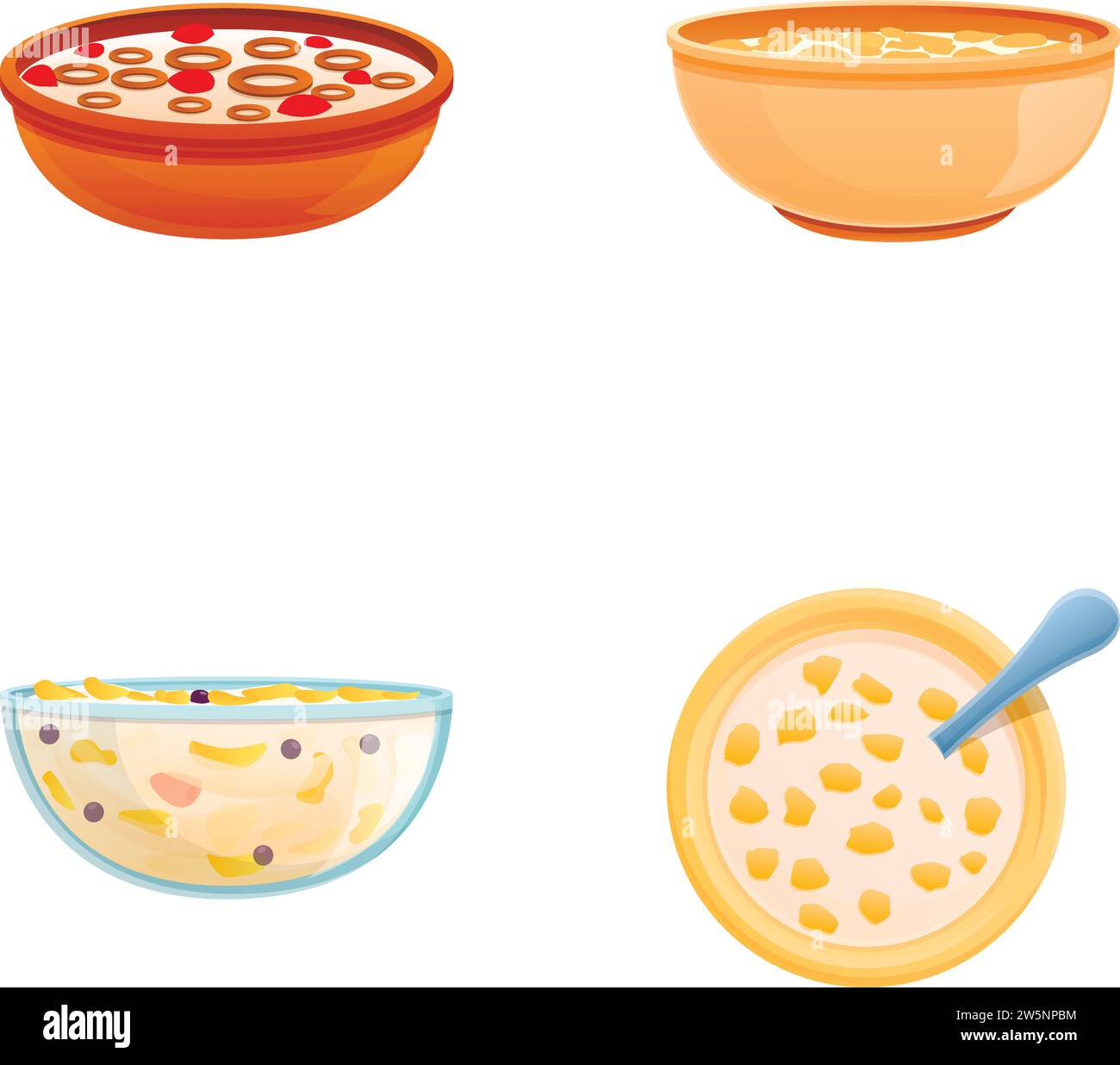 Breakfast cereal icons set cartoon vector. Cereal flakes with milk and ...