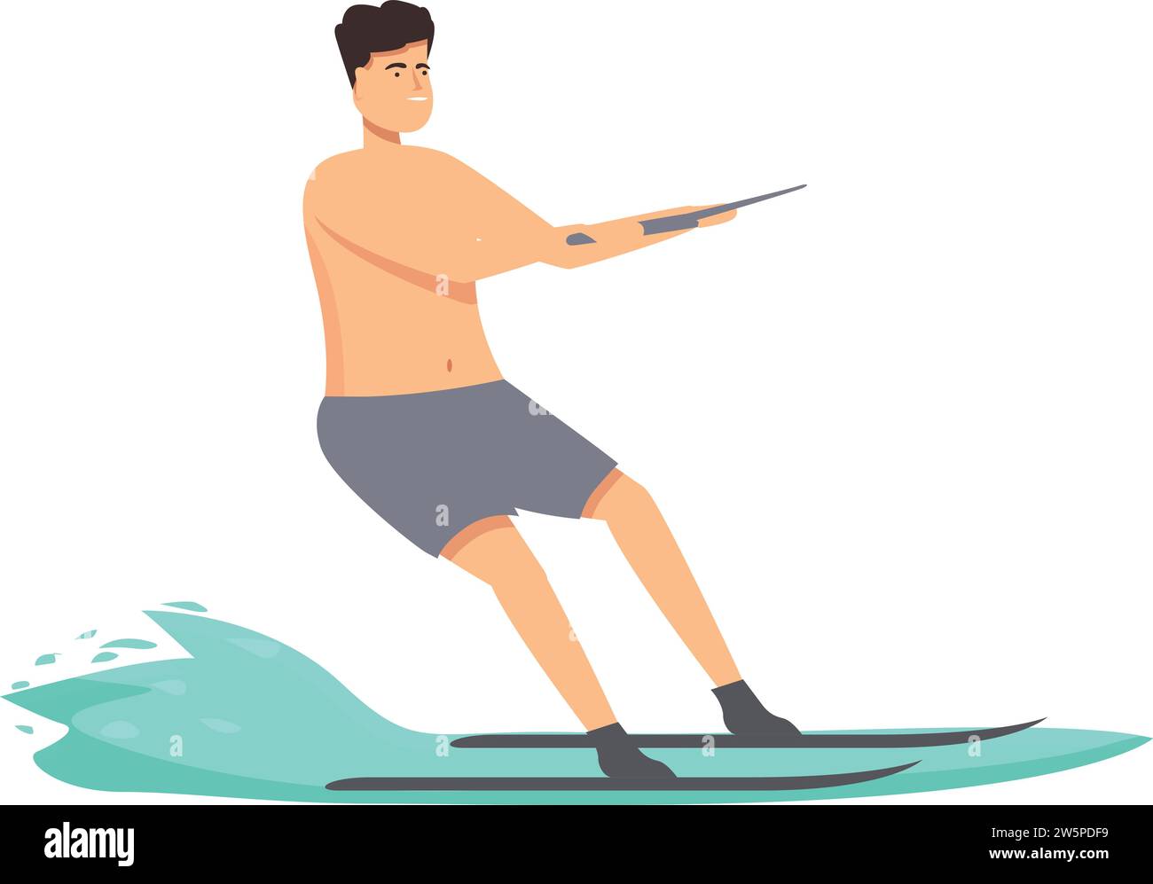 Fat boy water skiing icon cartoon vector. Active surfer. Sea beach ...