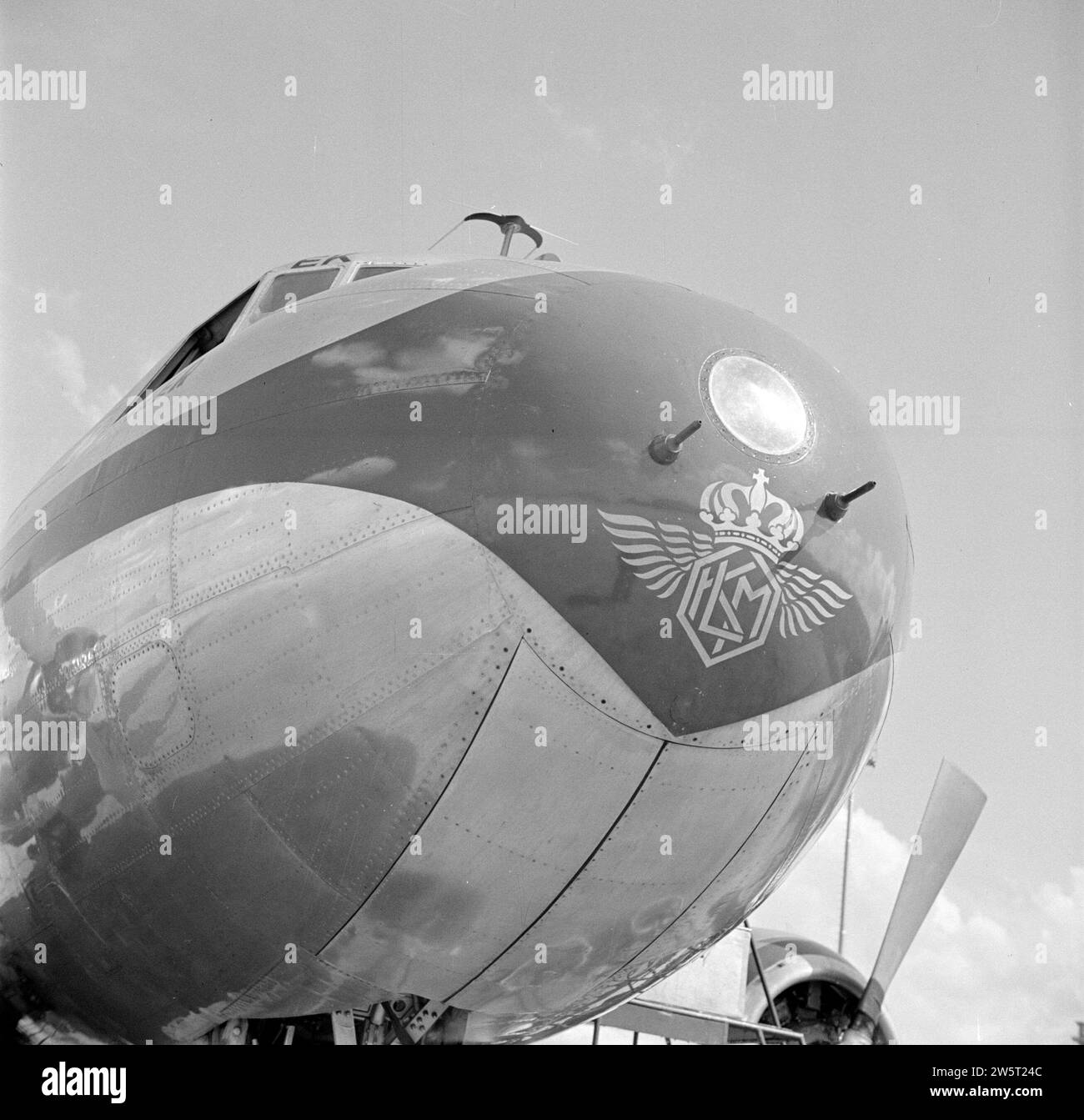 The nose of a KLM Convair 240 with the KLM emblem under the searchlight ...