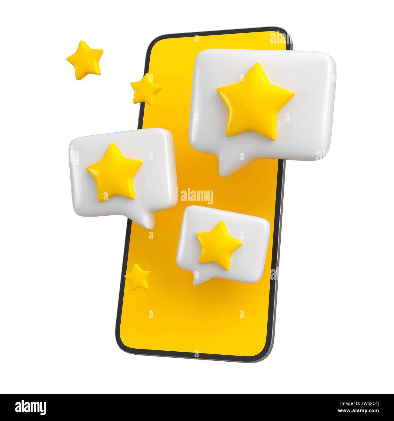 Review message bubble comment on smartphone screen. Using mobile phone ...