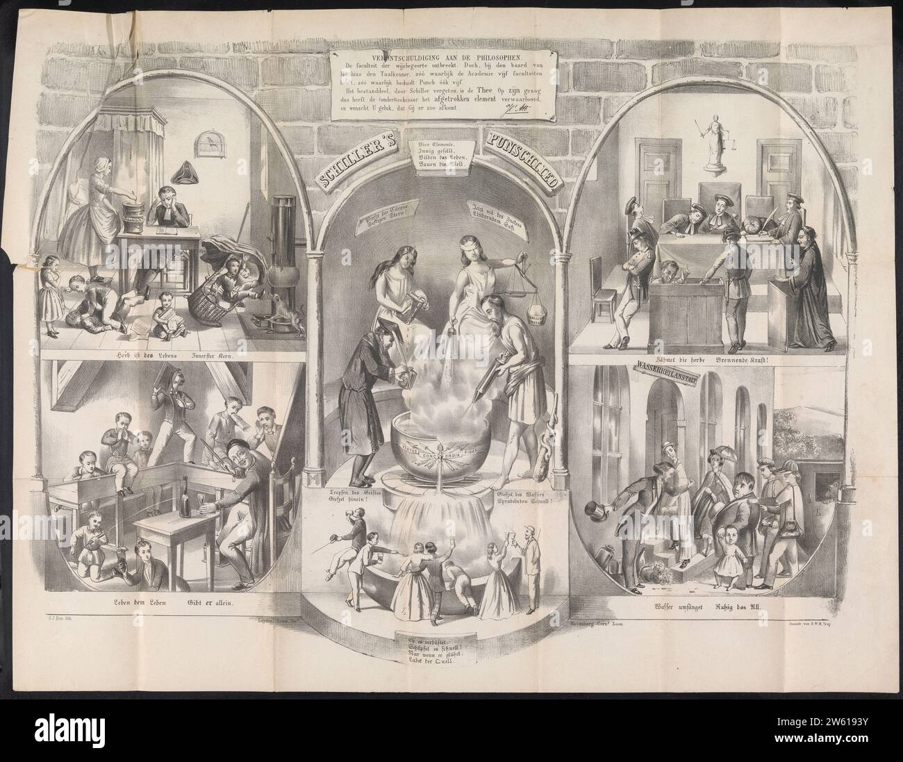 Cartoon in Leiden Student Almanac, 1863, 1863 Schiller's Punschlied ...