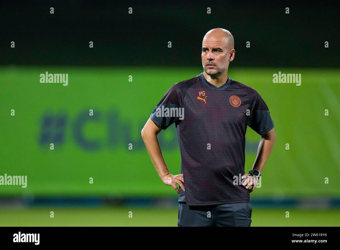 Manchester City's head coach Pep Guardiola attens a training session at ...