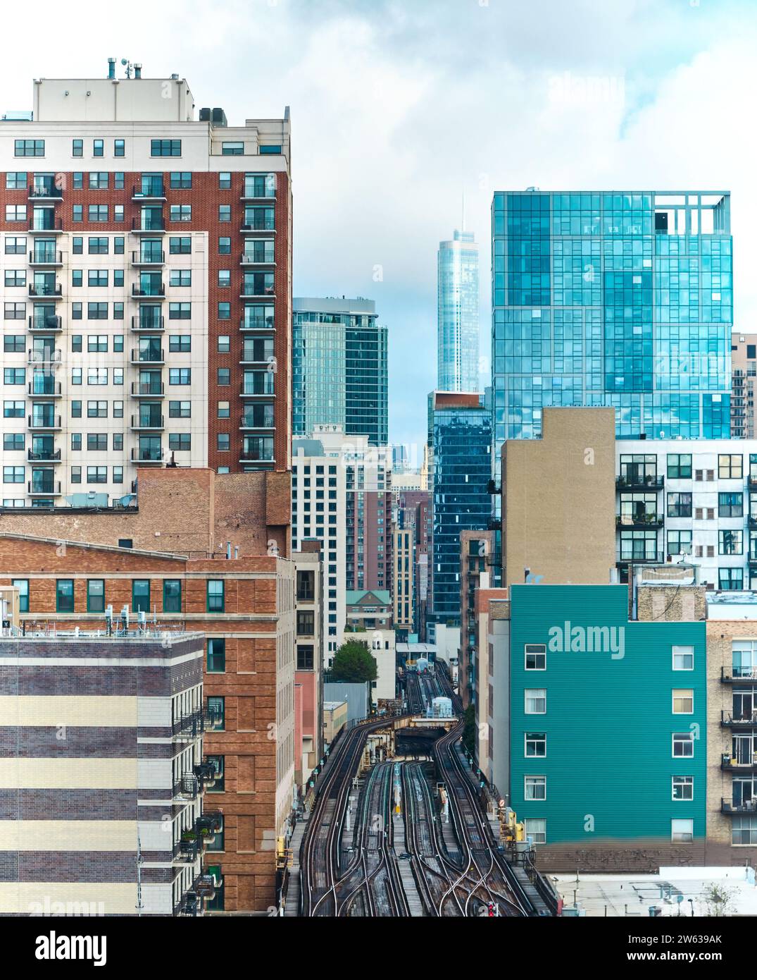 Aerial Urban Tapestry with Railway and Skyscrapers, Chicago Stock Photo ...
