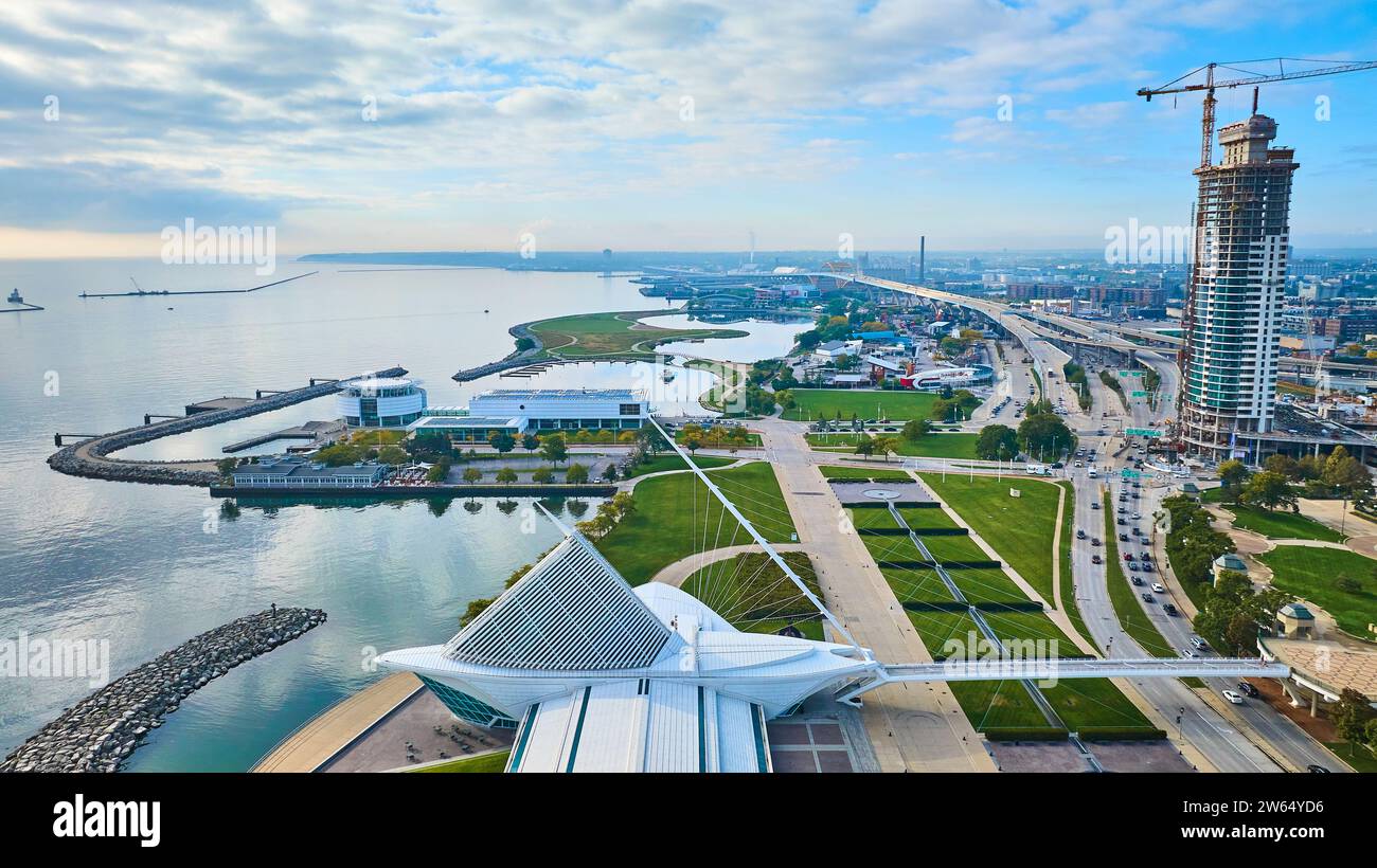 Aerial View of Modern Waterfront Pavilion and Marina in Milwaukee Stock ...