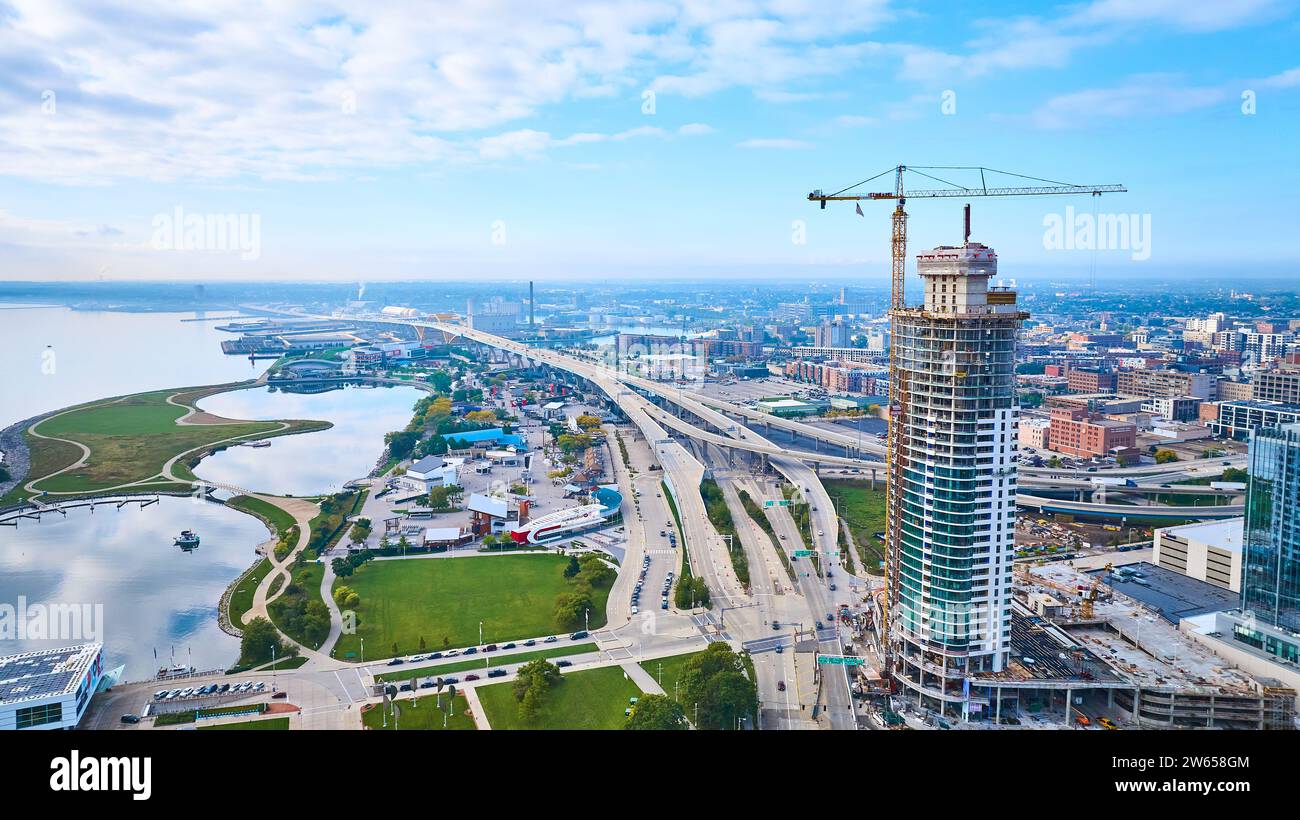 Aerial View of Urban Construction and Highway in Milwaukee Stock Photo ...
