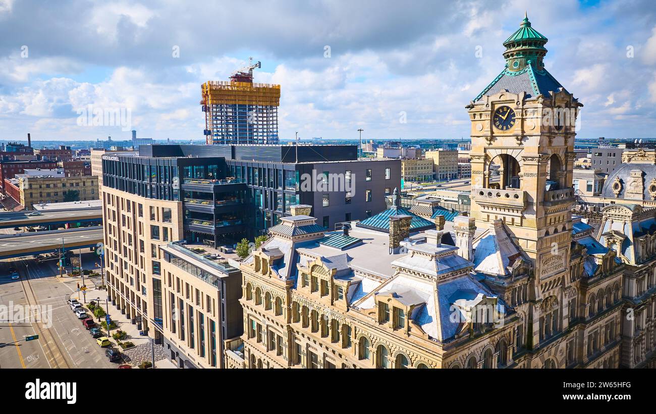 Aerial Milwaukee Clock Tower and Modern Skyline Stock Photo - Alamy