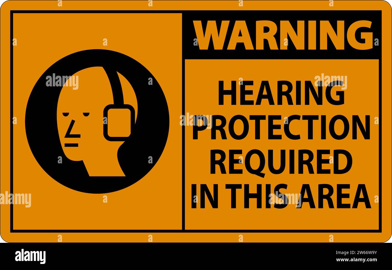 Warning sign hearing protection required in this area hi-res stock ...