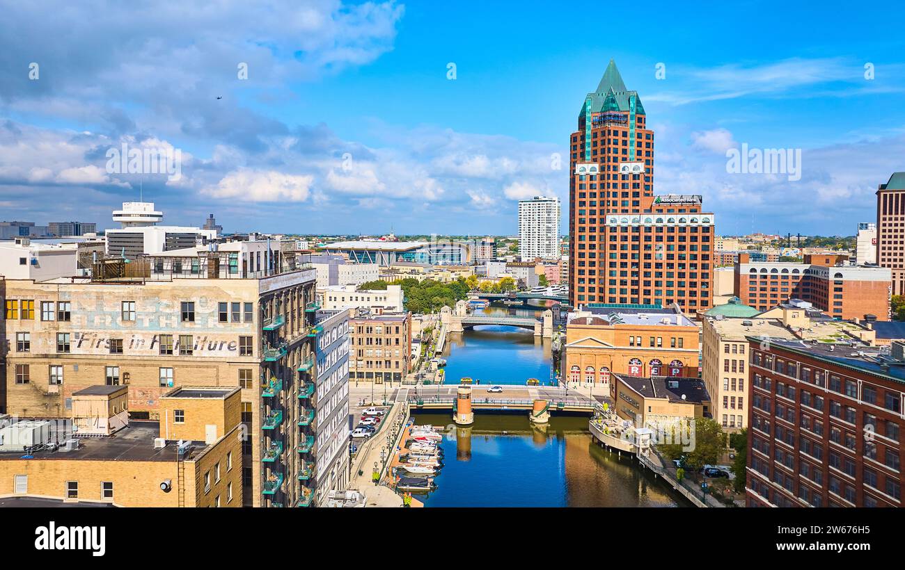 Aerial Milwaukee Cityscape with River and Bridges Stock Photo - Alamy