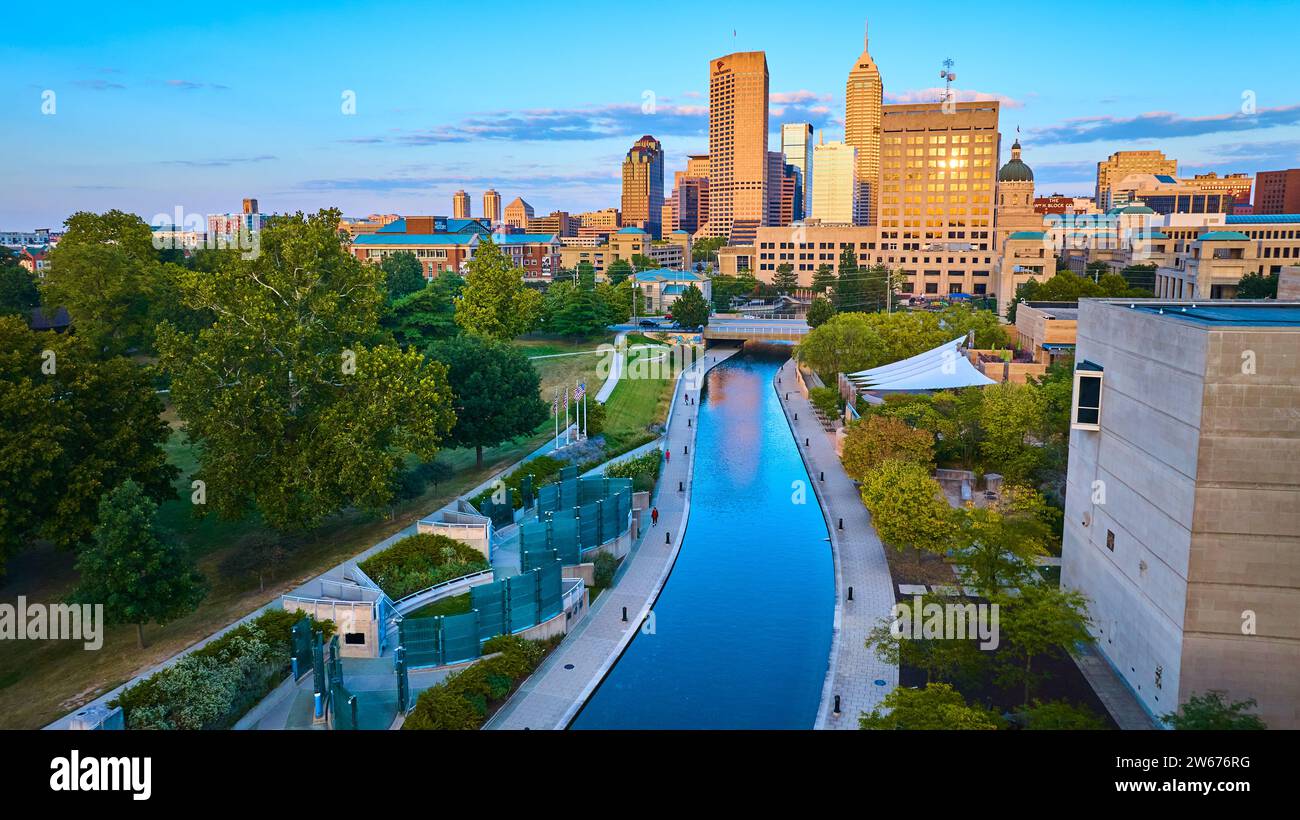 Aerial Indianapolis Skyline at Sunset with River and Greenery Stock ...