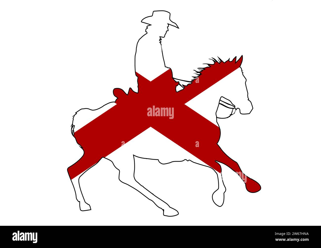 A silhouette of a Alabama state cowboy on a horse with inset State flag ...