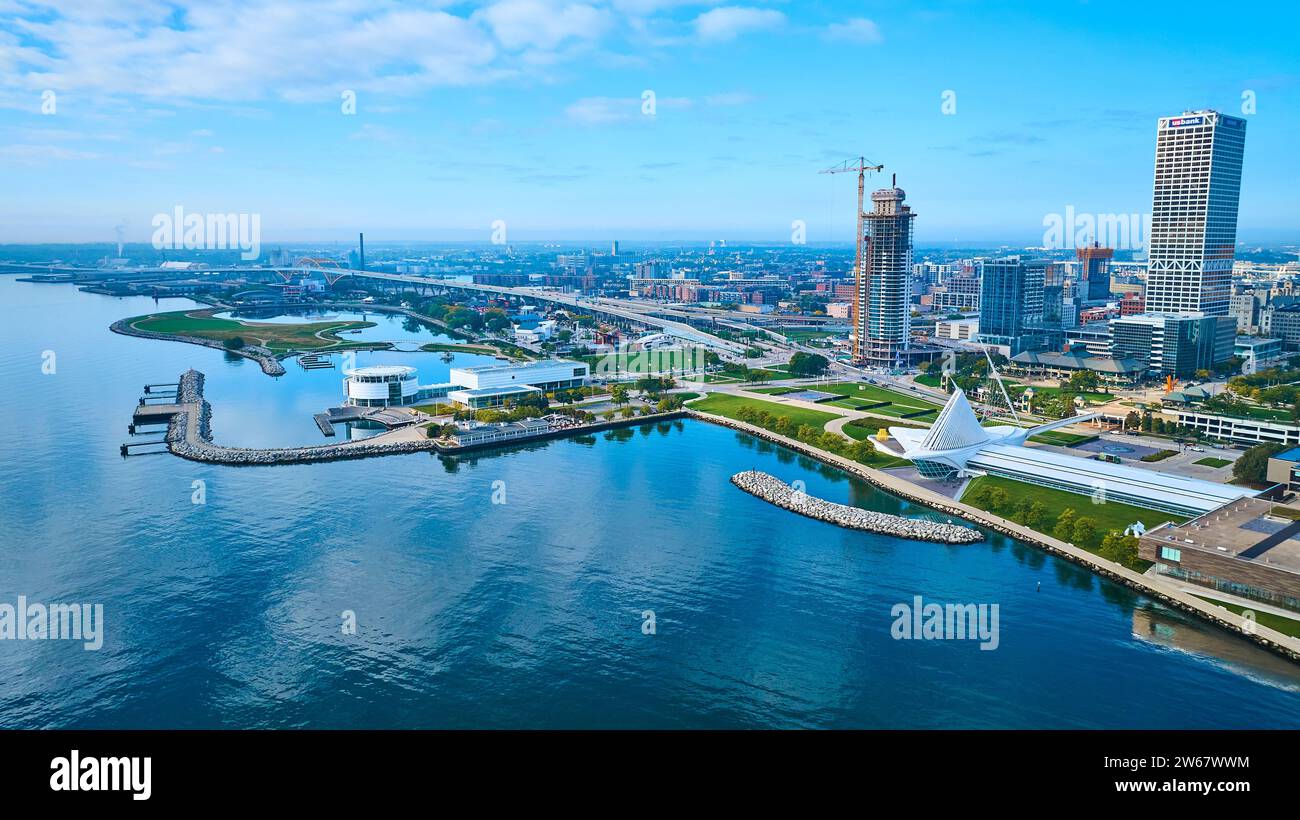Aerial View of Milwaukee Waterfront and Skyline with Iconic Pavilion ...