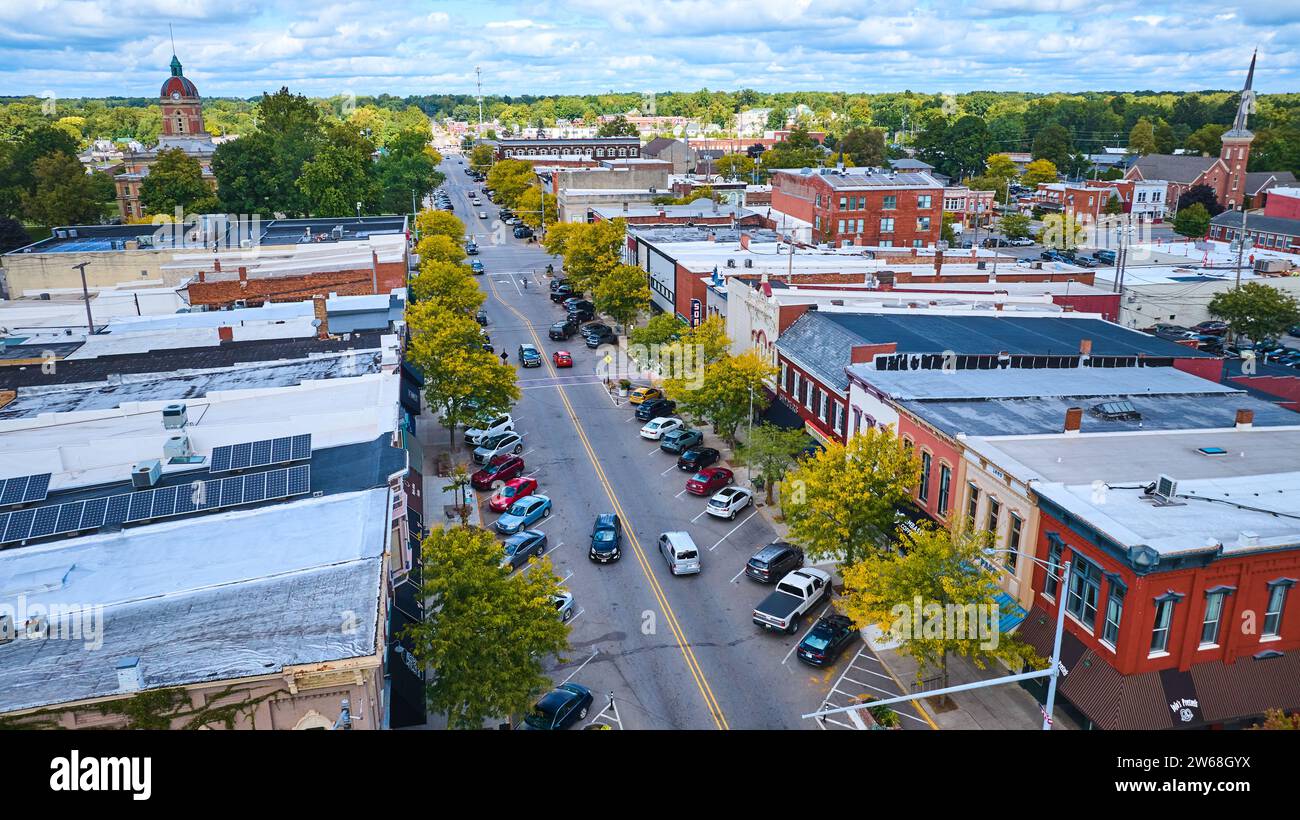 Aerial View of Small Town Downtown with Historic Courthouse Stock Photo ...