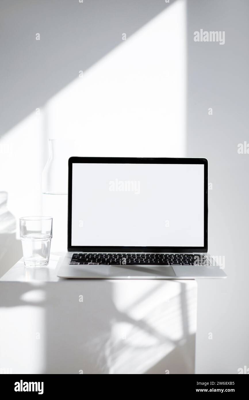 Empty laptop display template, blank computer screen mockup Stock Photo ...