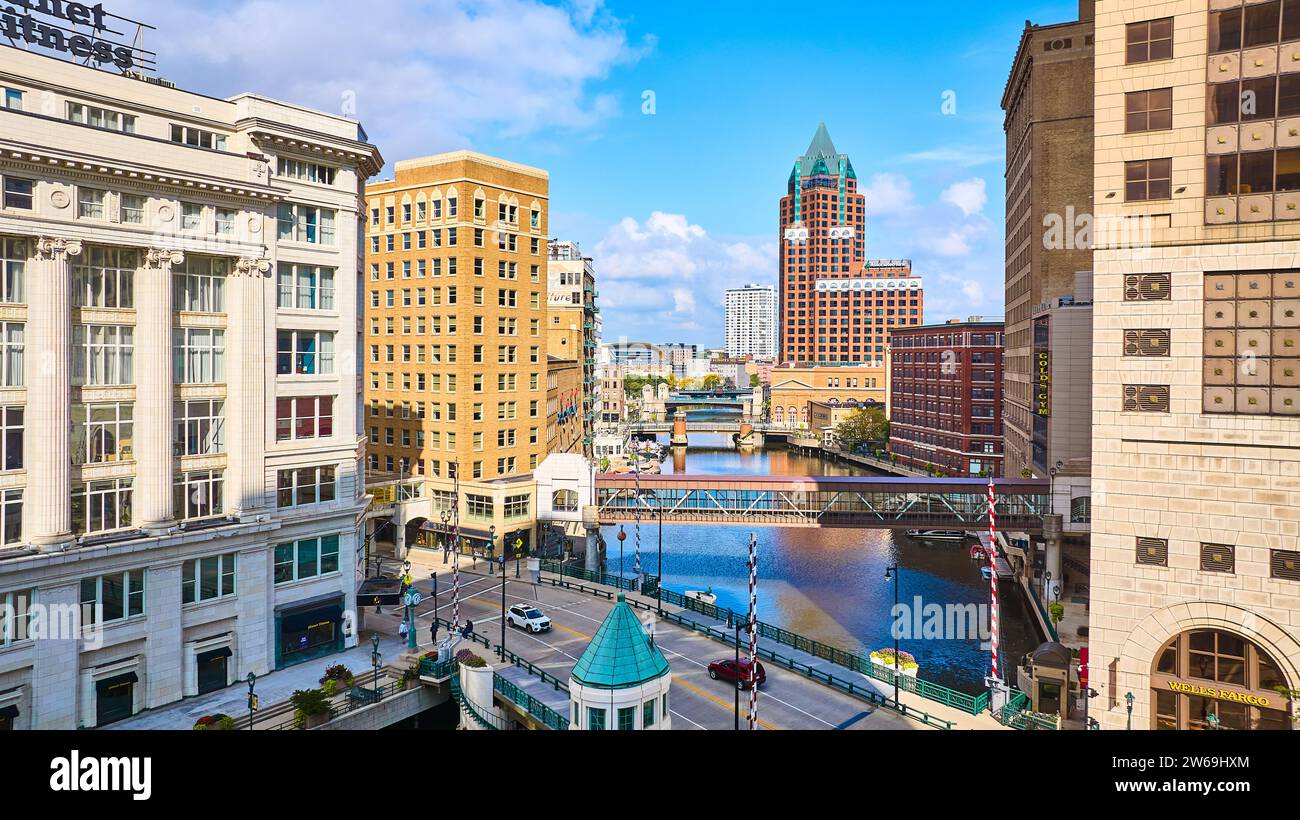 Aerial Milwaukee Cityscape with River and Bridges Stock Photo - Alamy