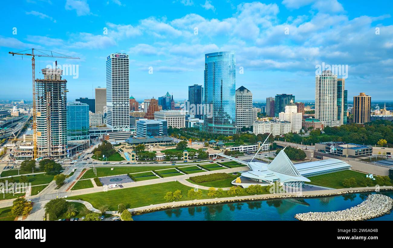 Aerial View of Urban Growth: Skyscrapers and Park with Pavilion in ...