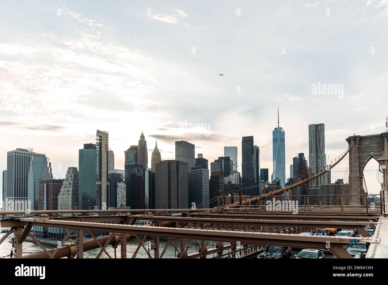 A picturesque view of Manhattan's skyline during sunset, highlighting ...