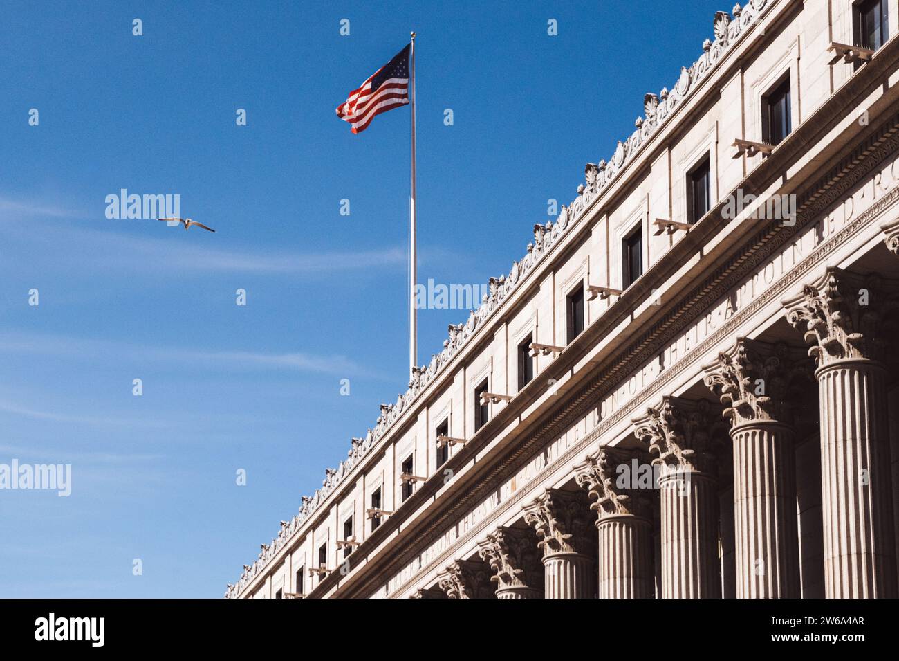 A clear blue sky backdrop showcases a grand historic building in ...