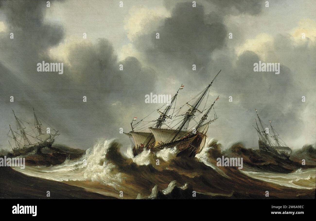 Claes Claesz. Wou - Dutch three-masters in stormy waters Stock Photo - Alamy