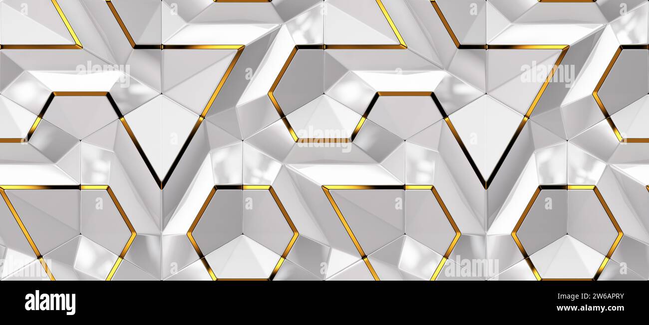 A modern abstract 3D design featuring interlocking hexagons with golden ...