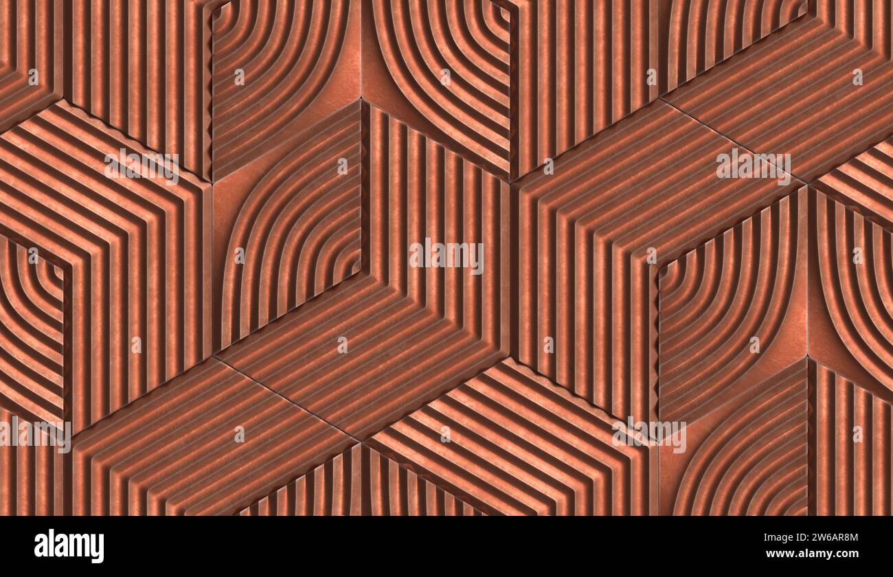 This image showcases a seamless design of copper geometric patterns ...