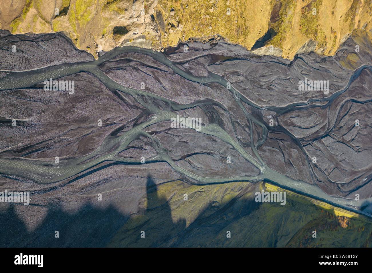 Top view drone image of breathtaking drone view of curvy river estuary ...