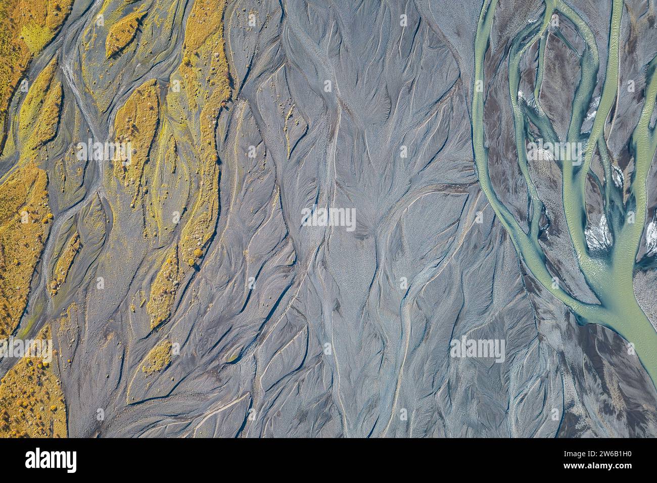 Top view drone image of breathtaking drone view of curvy river estuary ...